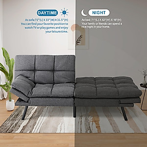 MUUEGM Futon Sofa Bed, Convertible Memory Foam Sofa Bed, Modern Love Seat Sofa Bed for Living Room, Office, Dormitory, Apartment, Adjustable Backrest & Armrests, (Linen Fabric, Dark Gray)