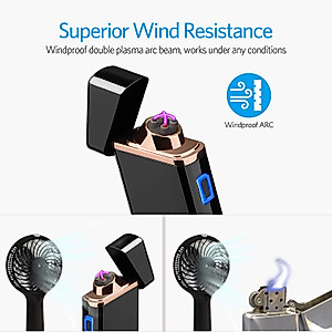 Lighter, Electric Arc Lighter USB Rechargeable Lighter Windproof Flameless Lighter Plasma Lighter with Battery Indicator (Upgraded) for Fire, Cigarette, Candle - Outdoors Indoors (S1700)