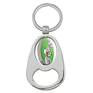 GRAPHICS & MORE Looney Tunes Bugs Bunny Keychain Chrome Metal Spinning Oval Bottle Opener