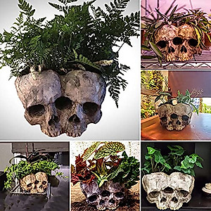 BEFOKA Resin Skull Planter, Gothic Retro Skull Head Flower Succulents Pot, Outdoor Indoor Garden Planter, Gothic Statue Sculpture Skeleton Decor (A)