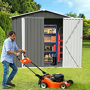 Outdoor Storage Shed 7×4.2 FT with Lockable Doors, Heavy Duty Galvanized Metal Garden Shed with Air Vent, Tool Sheds Storage House for Backyard Garden Patio Lawn-Dark Gray
