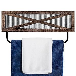 Autumn Alley Farmhouse Rustic Towel Rack Shelf Holder - Wood Towel Rack Basket Storage - Farmhouse Towel Holder for Rustic Bathroom and Farmhouse Kitchen Décor - Wall Mounted, Galvanized, Rustic Brown