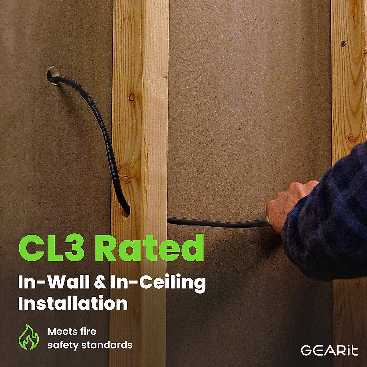 GearIT 14/2 Speaker Wire (100 Feet) 14AWG Gauge - Outdoor Direct Burial in Ground/in Wall / CL3 CL2 Rated / 2 Conductors - OFC Oxygen-Free Copper, Black 100ft