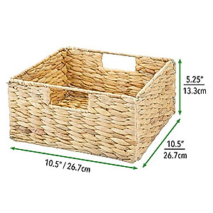 mDesign Woven Hyacinth Storage Bin Basket Organizer with Handles for Organizing Closet, Laundry, Home Office, Nursery, Kitchen, Bathroom Shelf - Holds Towels, Blankets, Books, 4 Pack - Natural/Tan