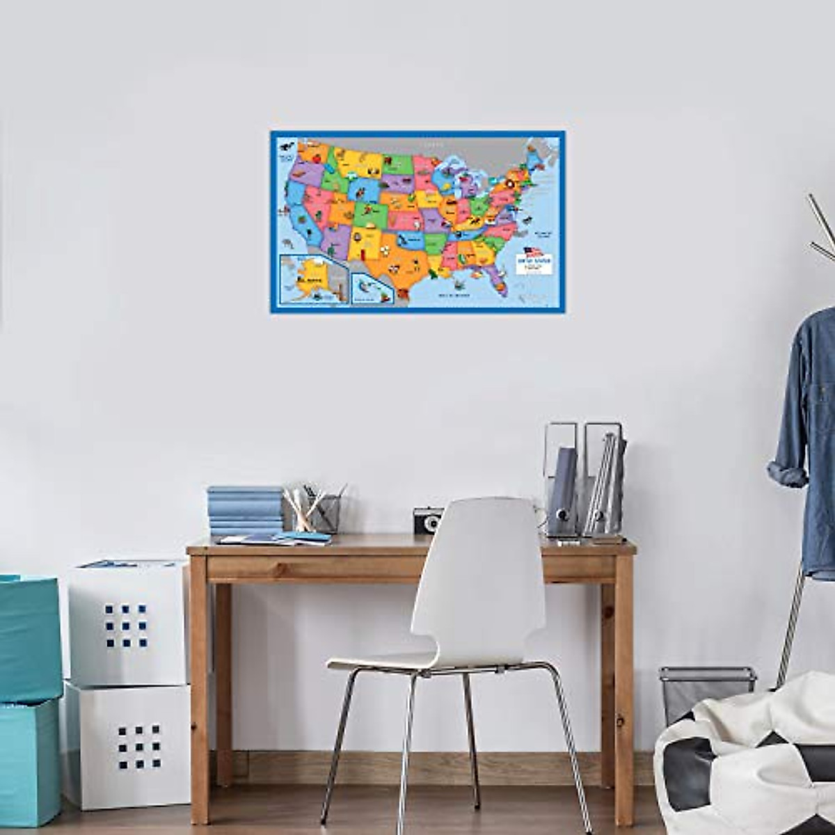 2 Pack - USA Map for Kids [Illustrated] + 3D Shapes Poster (LAMINATED, 18" x 29")