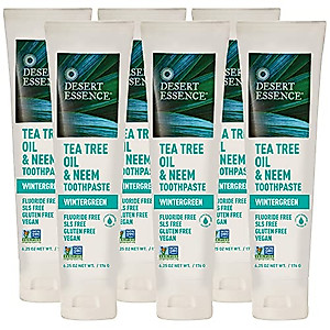 Desert Essence Tea Tree Oil & Neem Toothpaste - 6.25 Oz - Pack of 6 - Refreshing Rich Taste - Baking Soda & Essential Oil of Wintergreen - Antiseptic - Natural Ingredients - Fluoride & Gluten Free