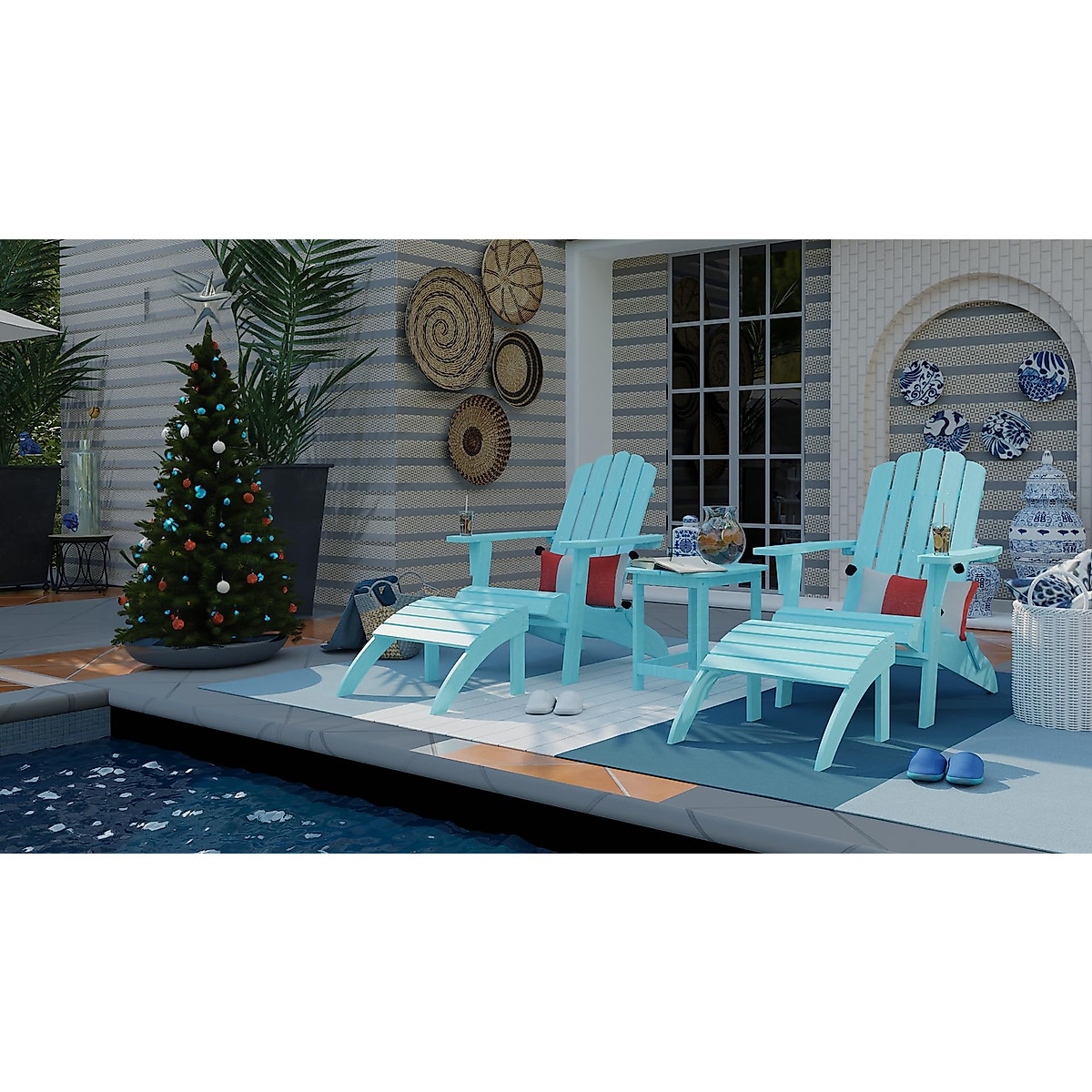 PolyTEAK Folding Adirondack Chair Set of 4, Premium Weather Resistant Poly Lumber, Outdoor Patio Furniture, Up to 300 lbs, Plastic Adirondack Chairs for Garden Fire Pit, Classic Collection - Blue
