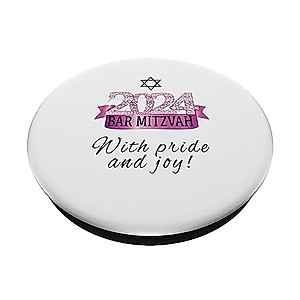 2024 Bar Mitzvah I Pride & Joy I White Pink Banner Decor PopSockets Standard PopGrip