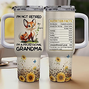 Personalized 40oz Tumbler - Cute A fox mother standing while her playful pup tugs on Mother and Child Design with Nutrition Facts - Gift for Mom, Grandma, Mother's Day ZgND0l