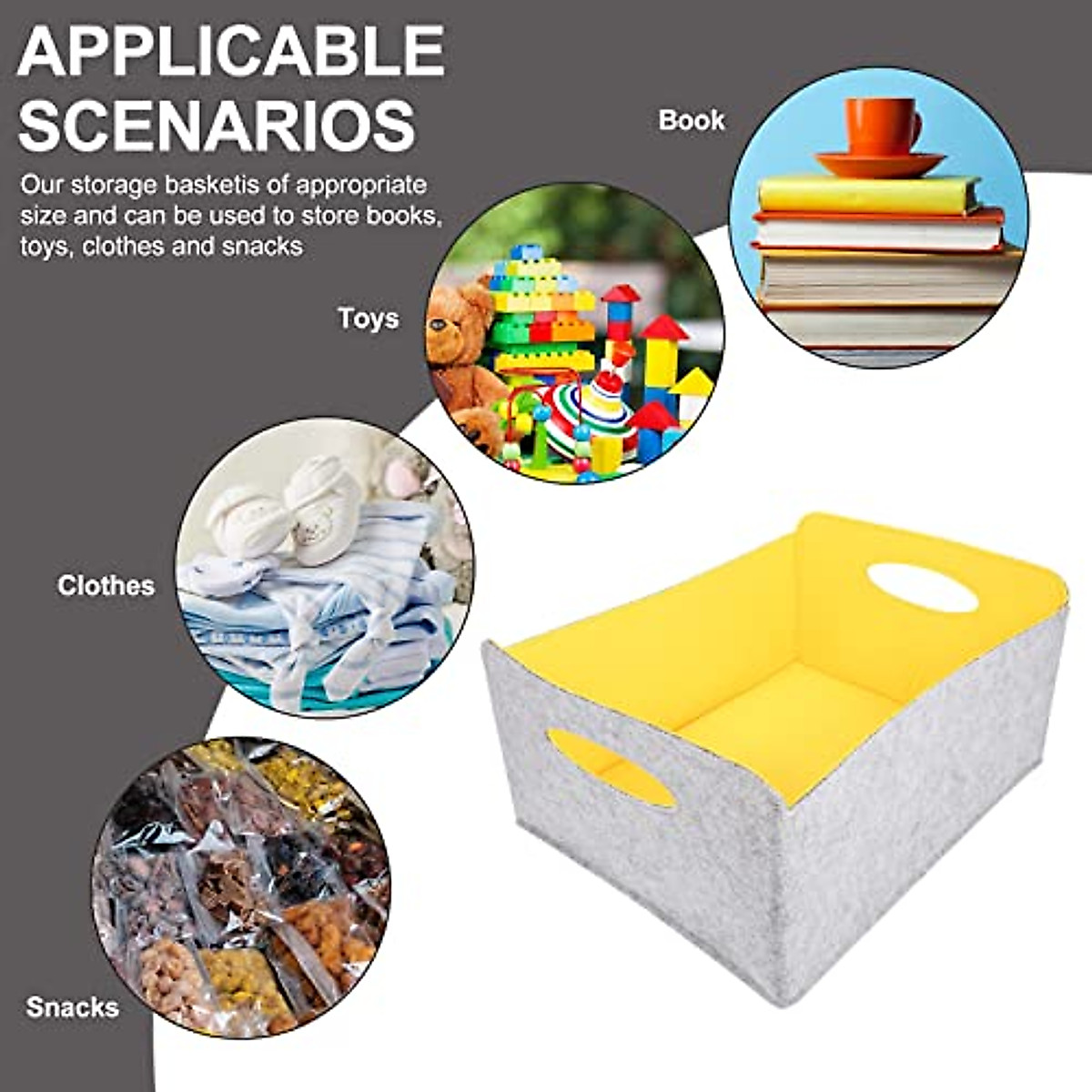 Magazine Basket Felt Storage Basket Box Foldable Organizer Basket Open Storage Bins Boxes with Handle for Magazine Books Newspaper Sundries Yellow Clothes Storage Organizer