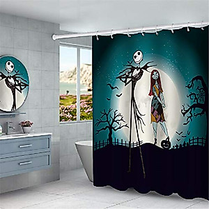 TAWOAO 4 Pcs Jack Skellington Shower Curtain Set with Non-Slip Rugs,Toilet Lid Cover and Bath Mat,Nightmare Before Christmas Shower Curtain with 12 Hooks