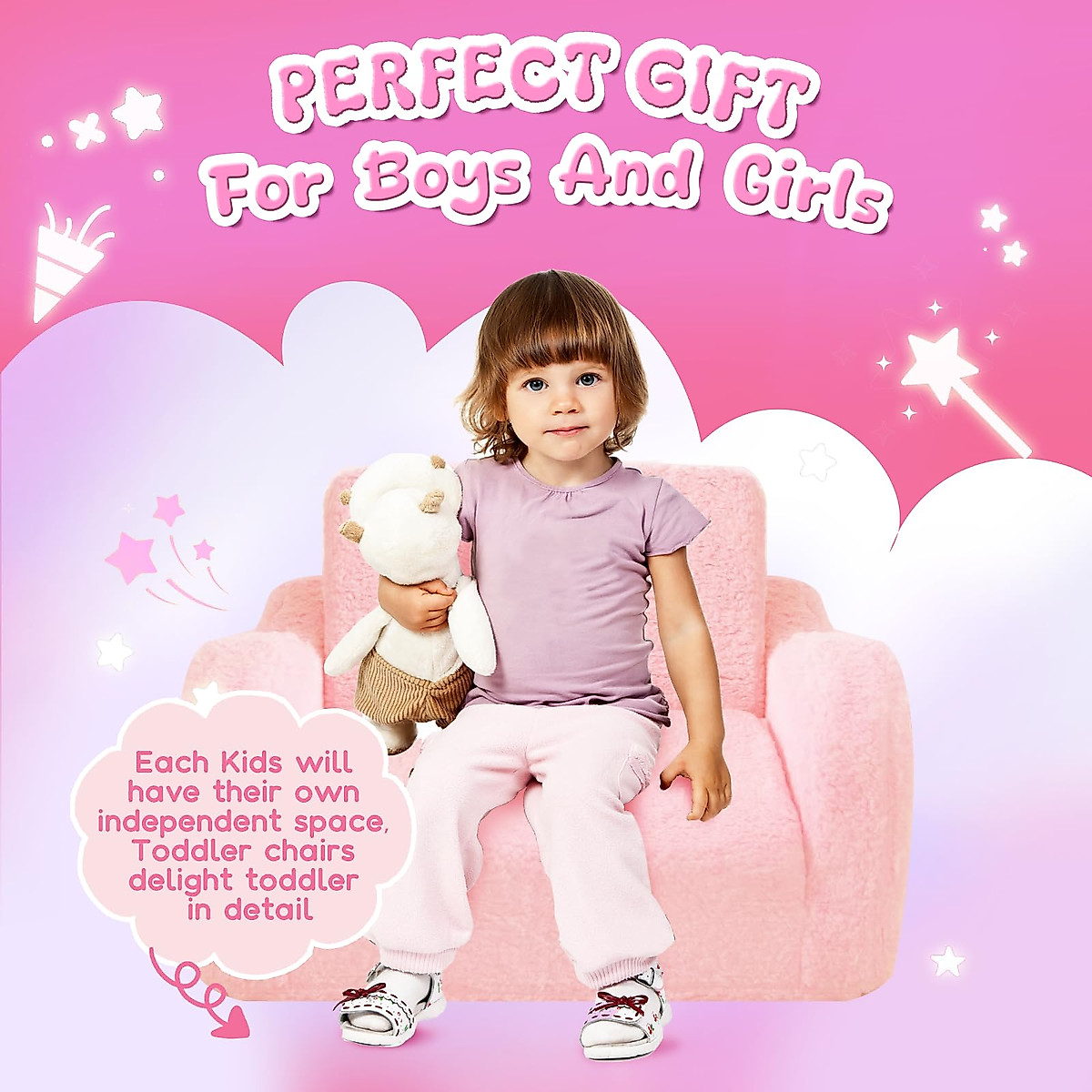 QIICMER Toddler Chairs Comfy 2-in-1 Kids Couch Fold Out Convertible Sofa to Bed, Kids Sofa for Girls and Boys, Cuddly Chairs for Toddlers 1-3 (Pink)