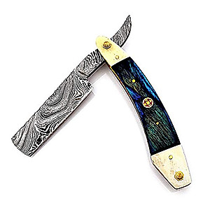 Hand Made Damascus Steel Straight Razor Folding Razor With Shaving Ready Classic Barber Blade Edge, Men Straight Razor, Leather Case + Strop, Close Shave, Great Gift R-17