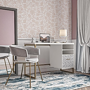 CosmoLiving by Cosmopolitan Scarlett Single Pedestal Desk, White, Model Number: