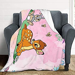 Ba-m-bi Cartoon Flannel Fleece Throw Blanket, Cozy Plush Soft Bedspreads for Adults, Blankets Warm 40x50Inch for Bed, Sofa, Living Room, Study Room