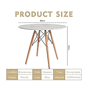 NIERN Round Dining Table with MDF Top,Marble Modern Kitchen Table for Dining Room Kitchen Home Office (Mable)