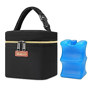 Breastmilk Cooler Bag with Ice Pack Fits 4 Baby Bottles Up to 5 Ounce, Mancro Insulated Baby Bottle Bag for Nursing Mom Daycare, Easily Attaches to Stroller, Black