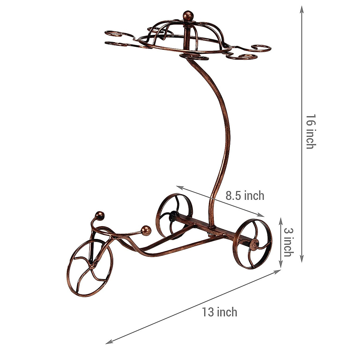 MyGift Vintage Bronze Metal Tabletop Wine Bottle Holder and Wine Glass Rack with Perisian Tricycle Design, Holds Single Bottle and 6 Stemware