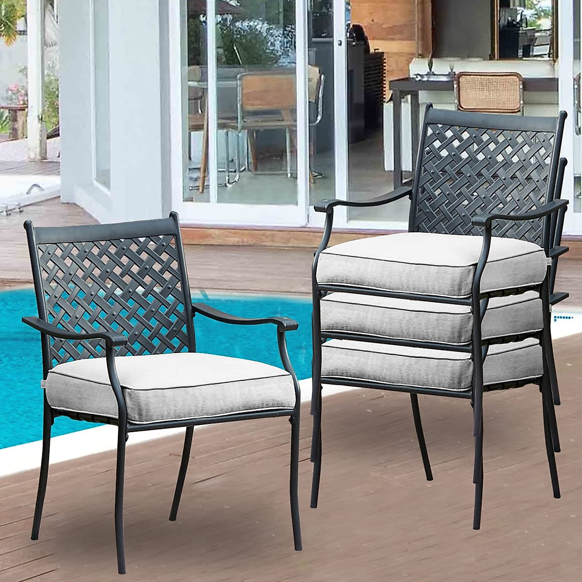 PatioFestival 8 Piece Patio Dining Chairs Metal Outdoor Chairs Wrought Iron Patio Furniture,Dinning Chairs Set with Arms and Seat Cushions (Grey)