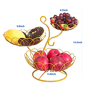 Vytaco flower Fruit Basket, 3 Tier Fruit Basket Bowl Vegetable Organizer for Kitchen, Metal Wire Vegetable Produce Storage Baskets for Kitchen, Detachable Vegetable Storage，Fashion Fruit Bowl (yellow)