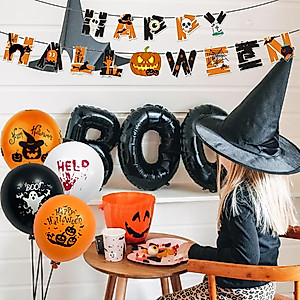 Halloween Balloons Black Orange Latex Balloons, Halloween Party Balloons & Halloween Banner Decorations, Halloween Themed Latex Balloons, Halloween Decorations Set ​for Party Decorations