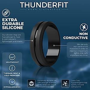 ThunderFit Silicone Wedding Rings for Men, Brushed Top Middle Engraved Line Rubber Engagement Bands 8.2mm Wide 2.5mm Thick - 1/4/6/7 Variety Multipack (Pack N - Size 10.5-11 (20.60mm))