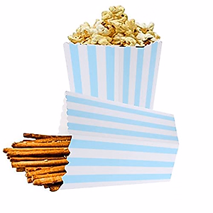 BinaryABC Popcorn Boxes,Stripe Pattern Decorative Dinnerware for Party,12 x 7CM,24pcs (Blue)