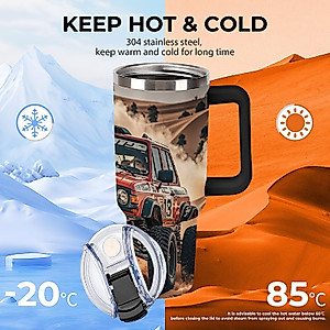 FHESDCW Off-road Racing Tumbler with Handle And Straw 40 Oz Leak Proof Large Capacity Car Cup Cupholder Friendly Stainless Steel Travel Coffee Mug Keep Cold Or Hot Black-style