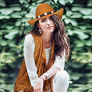 Jeyiour Set of 2 Cowgirl Outfits for Women Halloween 70s Hippie Cowboy Hat Fringe Vest Western Hats for Women Costume(Khaki, Medium)