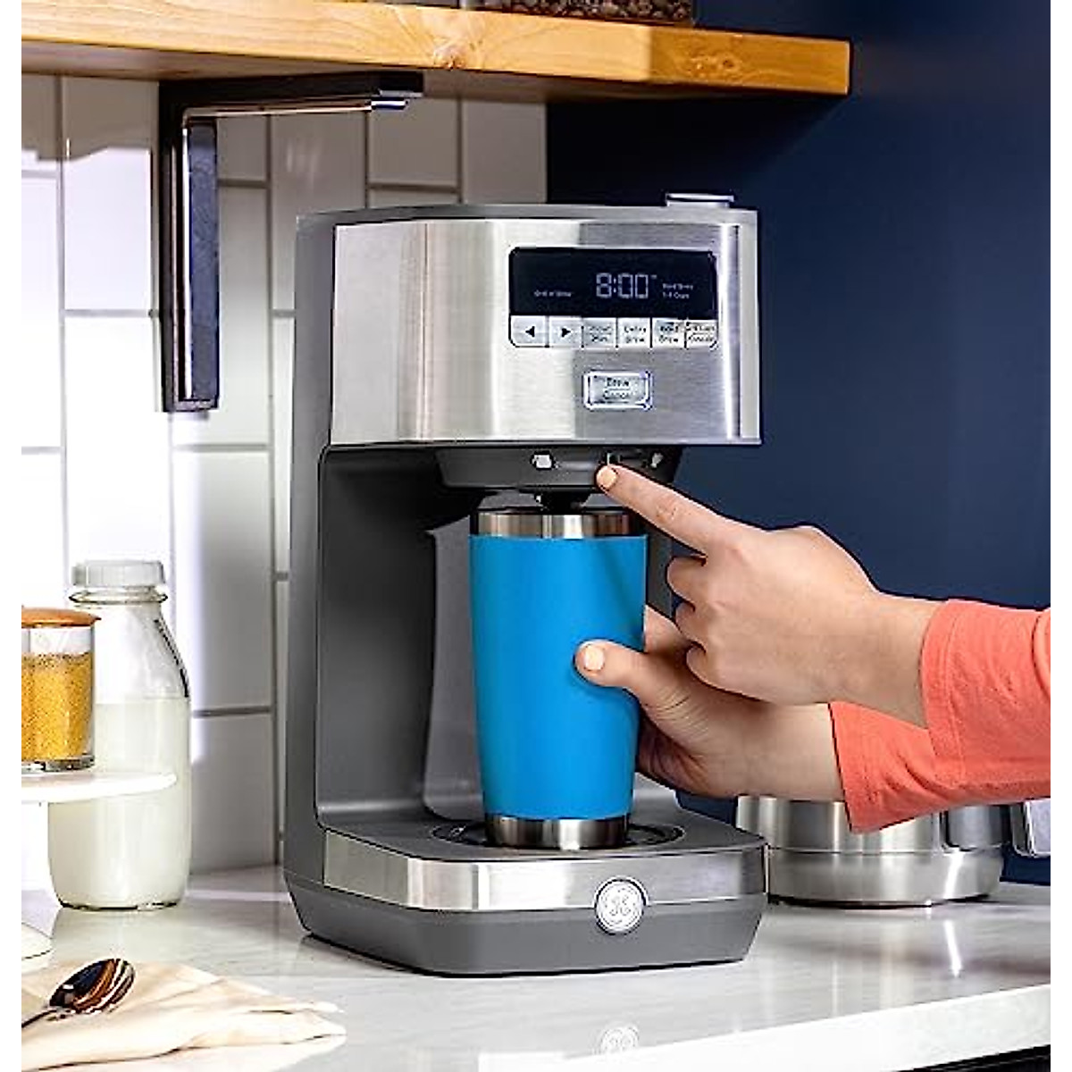 GE Drip Coffee Maker With Timer | 10-Cup Thermal Carafe Pot Keeps Coffee Warm for 2 Hours | Adjustable Brew Strength | Wide Shower Head for Maximum Flavor | Kitchen Essentials | Stainless Steel