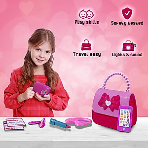 Playkidz Princess My First Purse Set - 8 Pieces Kids Play Purse and Accessories, Pretend Play Toy Set with Cool Girl Accessories, Includes Phone and Bag with Lights and Sound