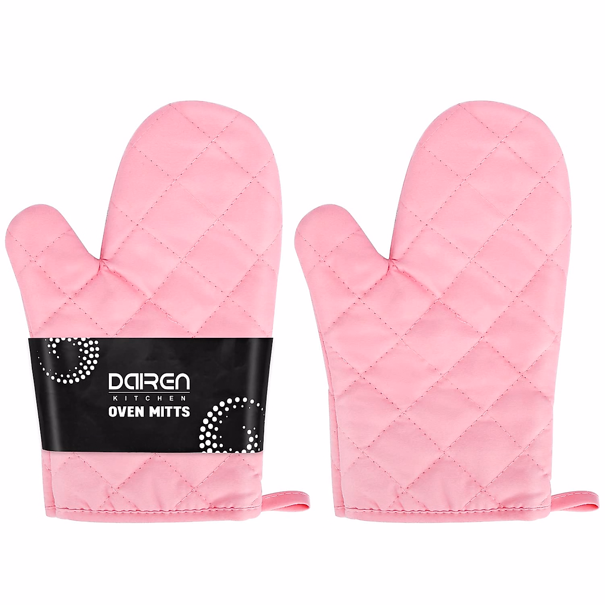Heat Resistant Thick Cotton Oven Mitts Set, Soft Quilted Lining, Strong Grip Potholders for Hot Pans and Oven, Kitchen Mitt Pair Protect Hands, Cooking Baking BBQ Gloves, 11 Inch, Pink