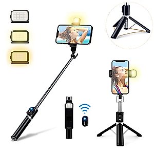ACEHE Selfie Stick Tripod [Upgraded Stable Version] Fill Light & All in 1 Portable Bluetooth Selfie Stick with Remote Phone Tripod Stand, Cell Phone Tripod for iPhone & Android Smartphone -Black