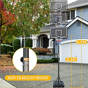 Rakon Portable Basketball Hoop & Goal Basketball System Stand Height Adjustable 6.2ft -8.5ft with 35.4in Backboard & Wheels for Youth Teenagers Outdoor Indoor Basketball Goal Game Play