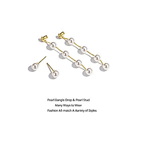 Voaino Long Pearl Earrings for Women 14K Gold Plated Pearl Dangle Earrings Hypoallergenic Elegant Wedding Pearl Tassel Earrings for Bridal (gold long pearl)