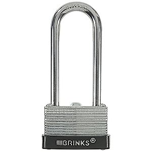 BRINKS - 40mm Laminated Steel Keyed and Warded Padlock with 2” Shackle - Chrome Plated with Hardened Steel Shackle, Silver