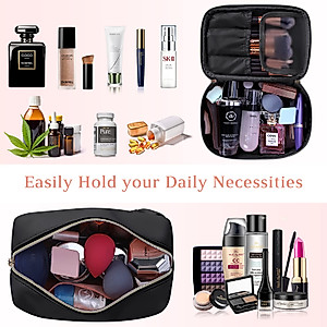 Makeup Bag 2 Pcs Cosmetic Bag Waterproof Large Make Up Bag for Travel Bow-Knot Storage Bag Portable Cosmetic Pouch Makeup Brush Organizer Toiletry Case for Women and Girls Black