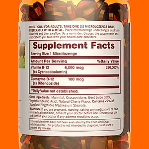 Sundown Vitamin B12 Microlozenges, 6000 mcg, Cherry Flavor, 60 Count