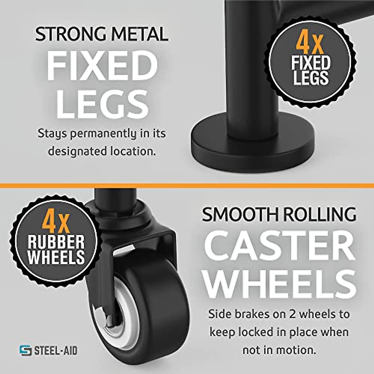 STEELAID Rolling Tire Rack – Metal, Adjustable, Tire Stand & Protective Cover, Included 4 Adjustable non rolling Legs [Updated 44'' L With 4 Wheels included]