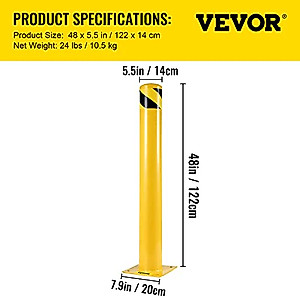 BestEquip Safety Bollard 48-5.5, Safety Barrier Bollard 5-1/2" OD 48" Height, Yellow Powder Coat Pipe Steel Safety Barrier, with 4 Free Anchor Bolts, for Traffic-Sensitive Area