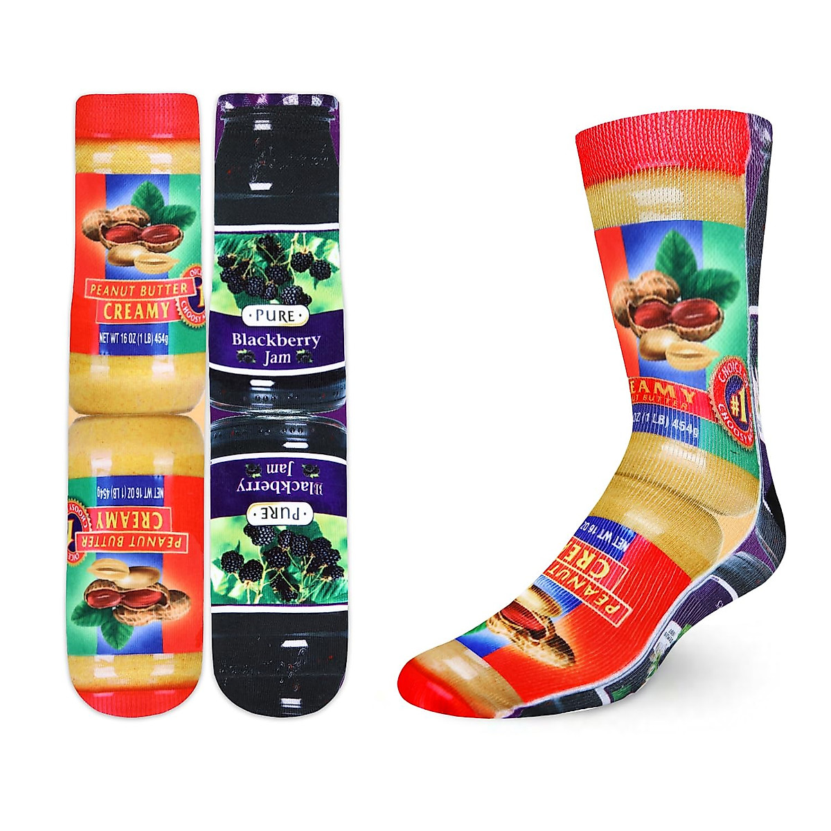 Benefeet Sox Mens Funny Crazy Socks Unisex Cool Funky 3D Print Food Patterned Calf Socks Boys Youth Novelty Athletic Tube Socks Peanut Butter and Jelly Socks, Peanut Butter and Jelly