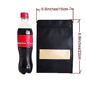 5.9x8.6 Inches Kraft Paper Resealable Bags Zip Lock Black Stand up Snack Packing Zipper Pouch Bags with Matte Window and Tear Notch,Pack of 50 packaging bag