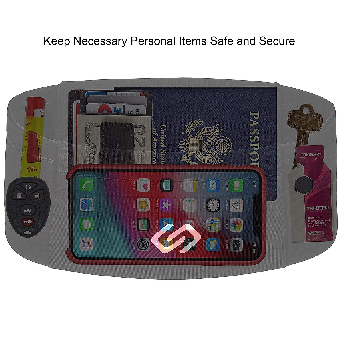 Sporteer VersaMod Running Belt, Workout Waist Pack, Travel Money and Passport Belt for Smartphones and Personal Items (Large, Black)