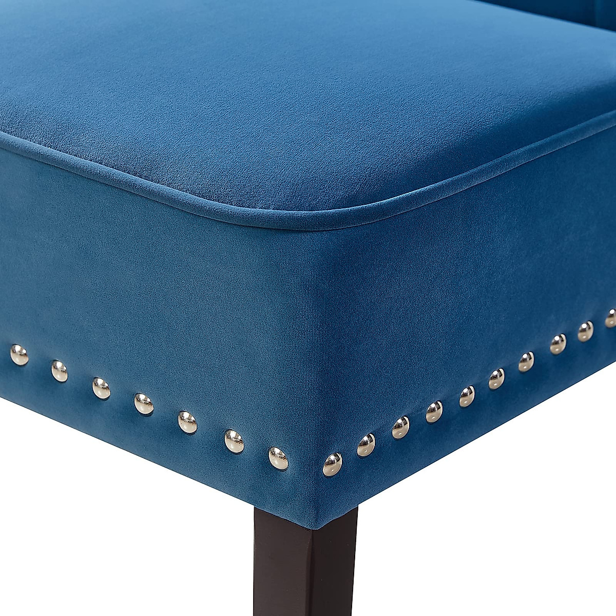 Blue Velvet Dining Chairs, DRM'SCUUM Comfy Dining Room Chairs, Soft Blue Velvet with Fabric Buttons and Nails, Rubber Wood Legs, for Kitchen, Home and Coffee Decor Accents