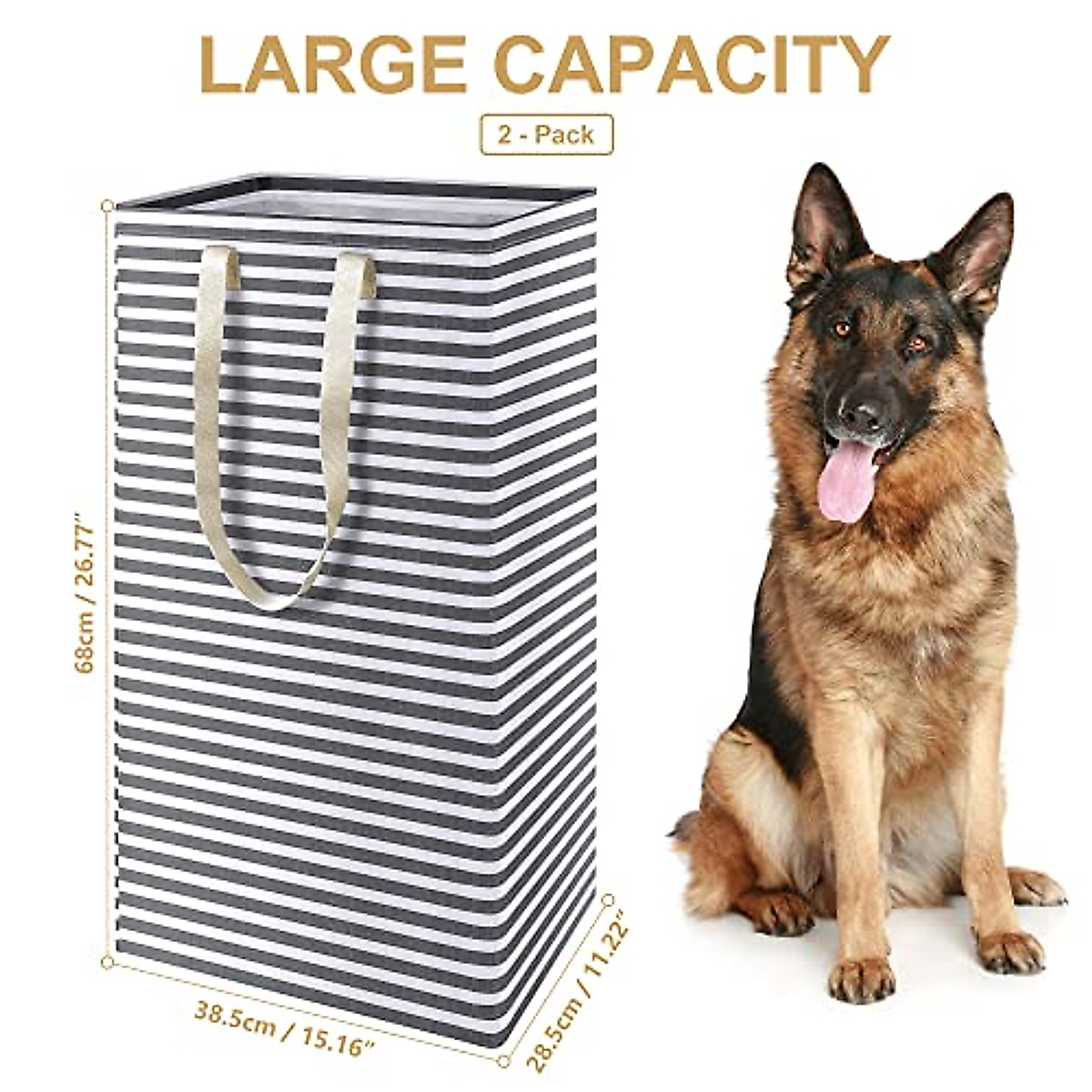 QEIDLHF 2-Pack Laundry Hamper 75L Basket Collapsible Large Clothes Storage Basket with Easy Carry Handles Freestanding Waterproof Clothes Hamper for Clothes Toys Organizer, Grey