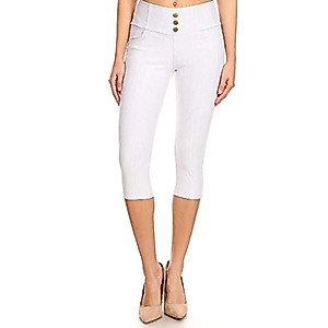 Women's High Waist Stretch Skinny Denim Capri Jeggings with Pockets(Medium, Capri-Grayish White)