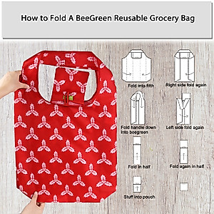 BeeGreen Christmas Red Reusable Grocery Bags 12 Pack with Storage Pouch & Elastic Band Gift Bags Shopping Tote Bags Bulk Ripstop 50LBS Extra Large Foldable Machine Washable