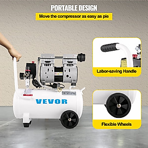 VEVOR Air Compressor 6.6 Gallon, Portable Air Compressor 1 HP, Oil Free Air Compressor Steel Tank 750W, Pancake Air Compressor 115 PSI, Ultra Quiet Compressor for Home Repair, Tire Inflation