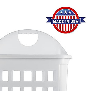 United Solutions Rolling Hamper with Built-In Handle, Two Bushel Capacity Holds 3 Loads of Laundry, Smooth-Gliding Thermo-Rubber Wheels, White, Ventilated Design
