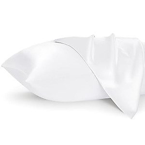Bedsure Silky Satin Pillowcase, Similar to Silk Pillowcase for Hair and Skin，White Satin Pillow Cases 2 Pack,Pillow Case Cover with Hidden Zipper, Gifts for Women Men,20x30 Inches